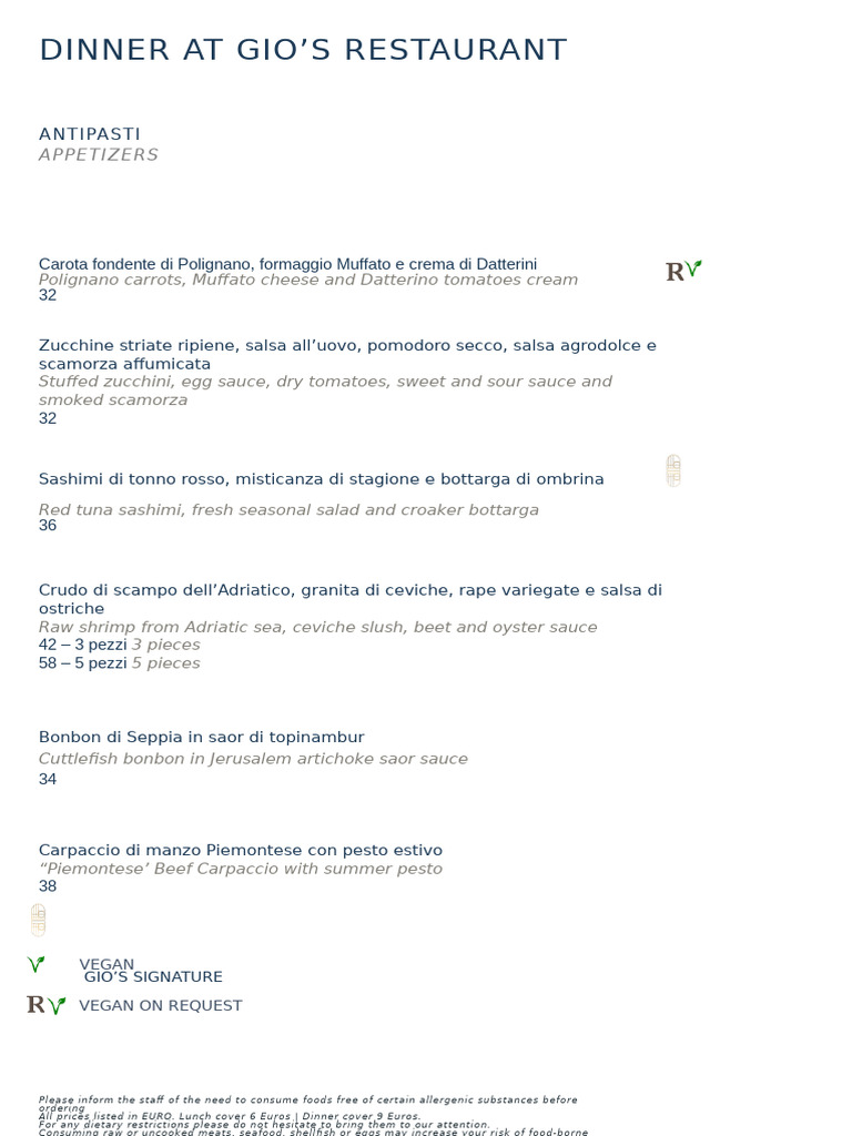 Dinner Menu Estate | PDF