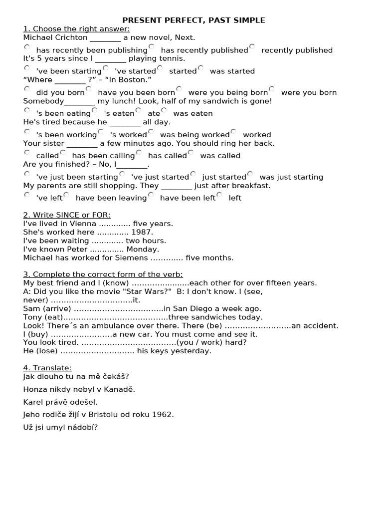 PRESENT PERFECT-test | PDF