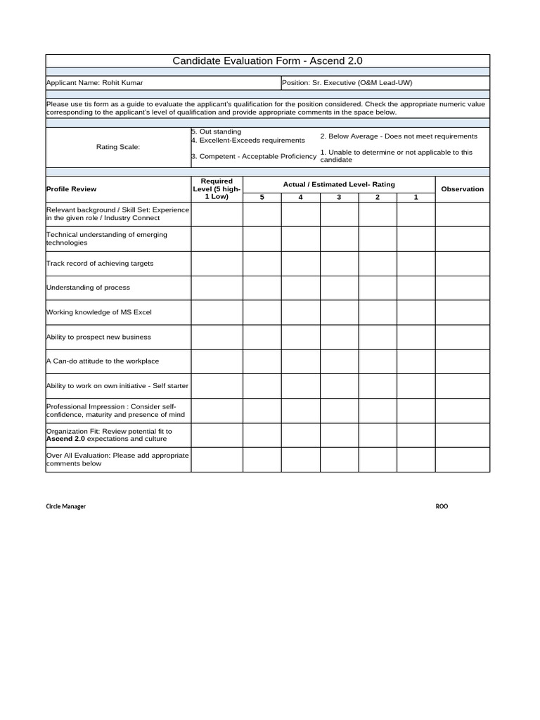 Candidate Evaluation Form | PDF