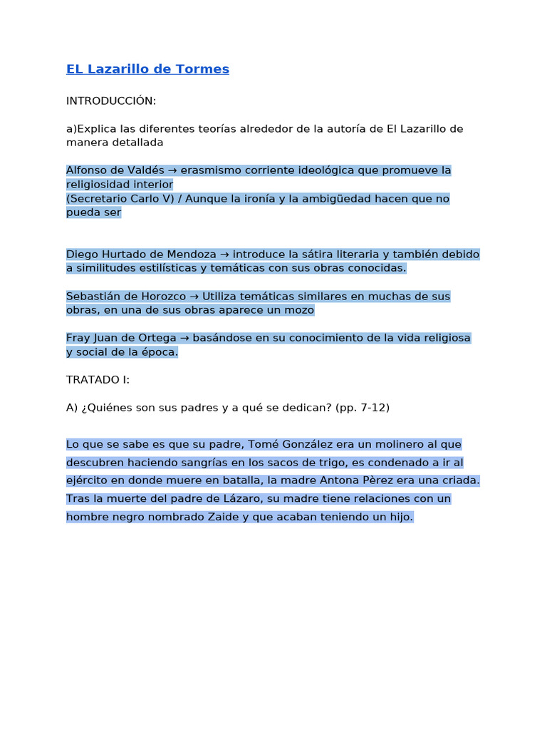 EL Lazarillo de Tormes | PDF