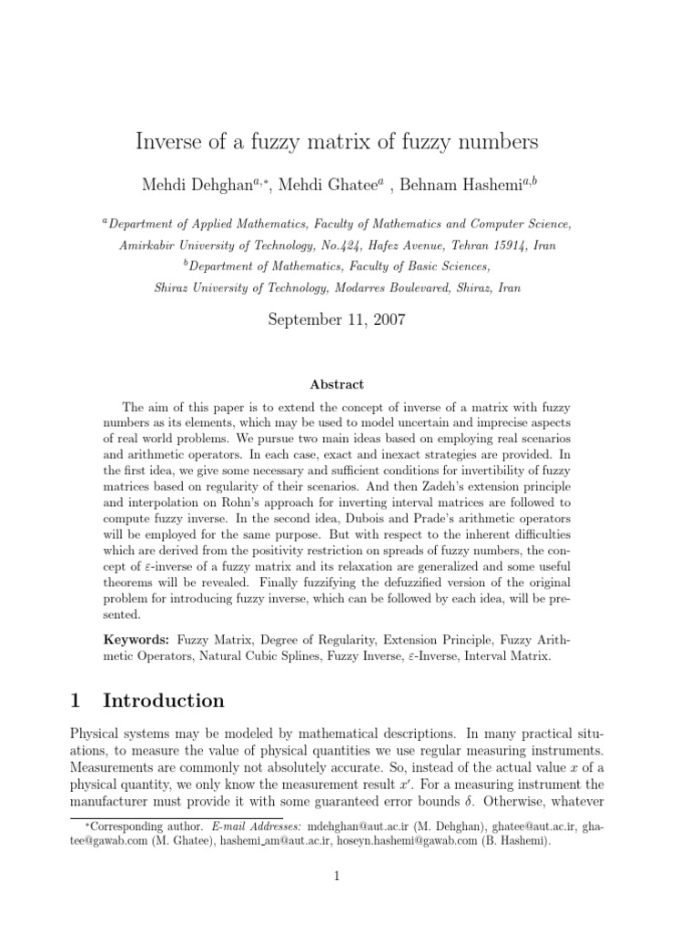 Inverse of A Fuzzy Matrix of Fuzzy Numbers | PDF | Matrix (Mathematics) | Teaching Methods ...