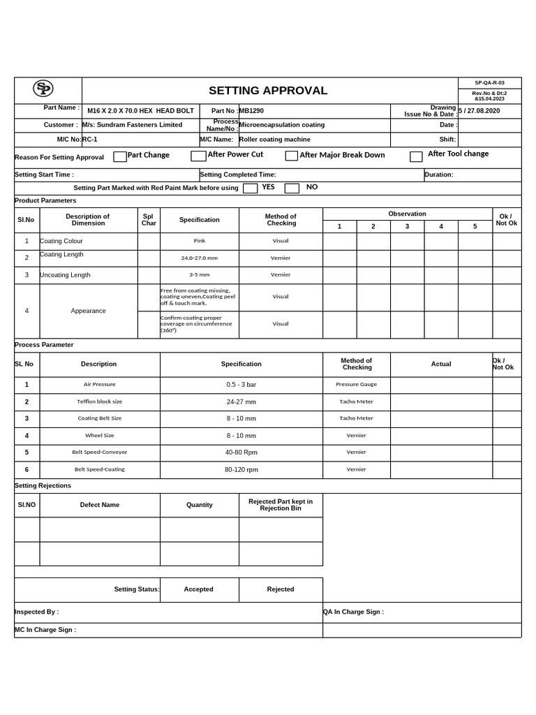 SETTING APPROVAL REPORT - Updated Final | PDF