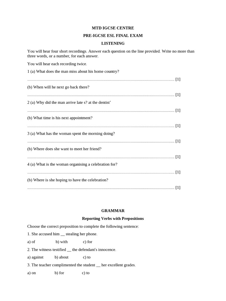 Pre IGCSE Final | PDF