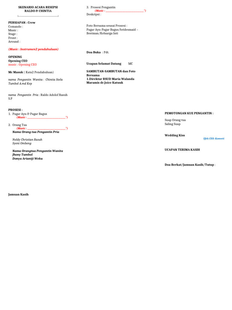 Salin-Skenario Acara Resepsi For Eo | PDF