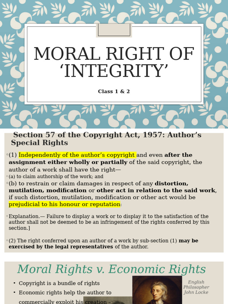 Moral Right To Integrity' | PDF