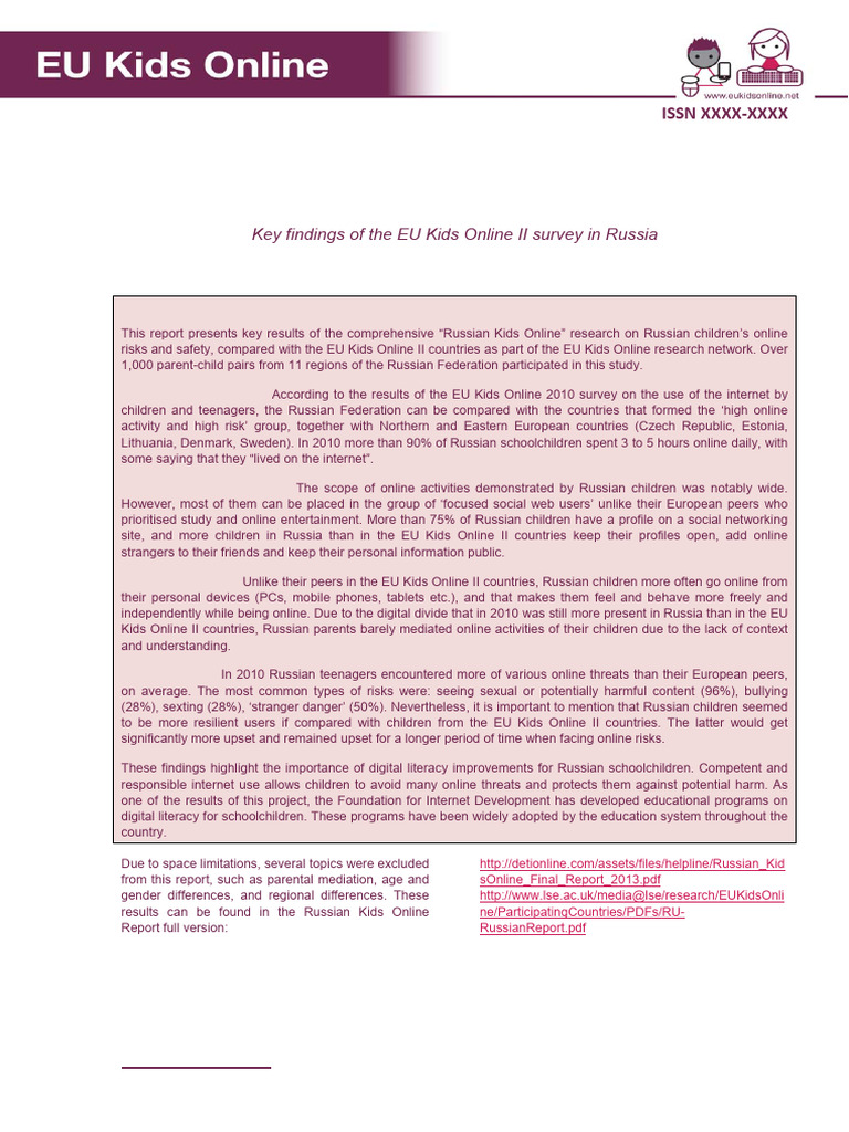 Russian Kids Online Report | PDF