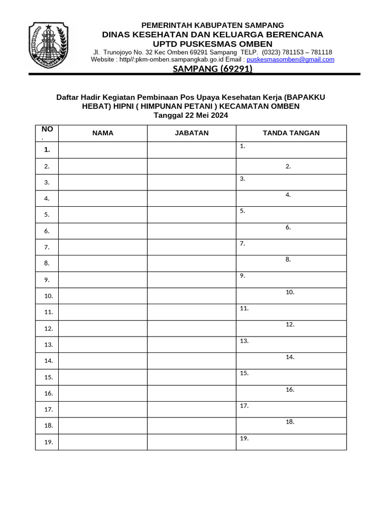 Daftar Hadir Pos Ukk | PDF