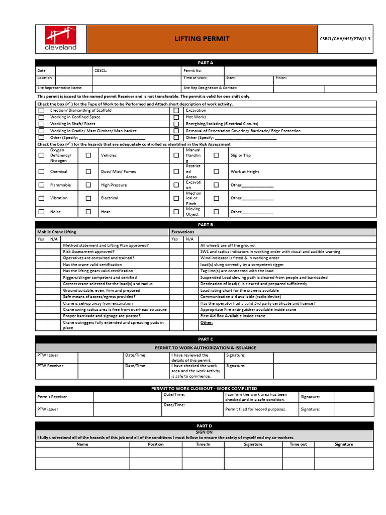 Lifting Permit | PDF