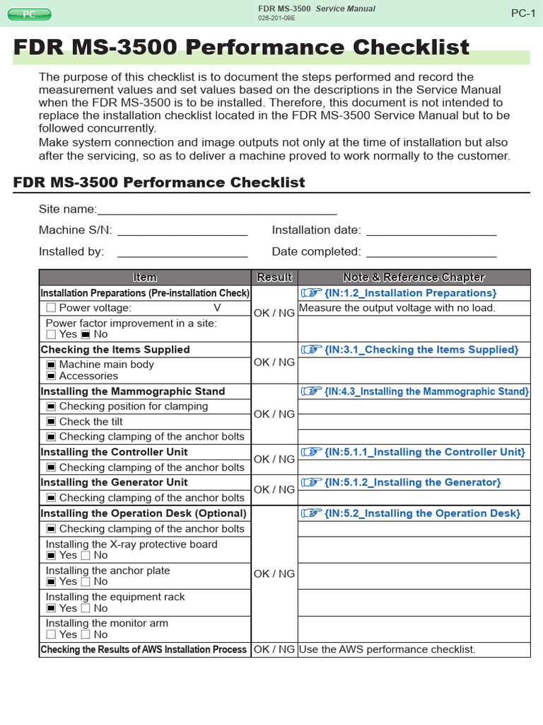 FDR Cristalle (FDR MS-3500 - Rev.09E) Perfomance Checklist - Editable | PDF