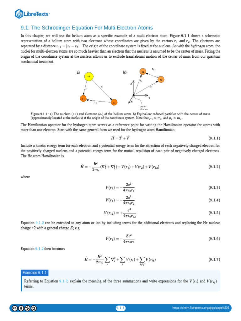 9.01 The Schrodinger Equation For Multi-Electron Atoms | PDF
