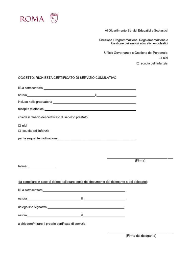 Modulo Certificato Di Servizio | PDF