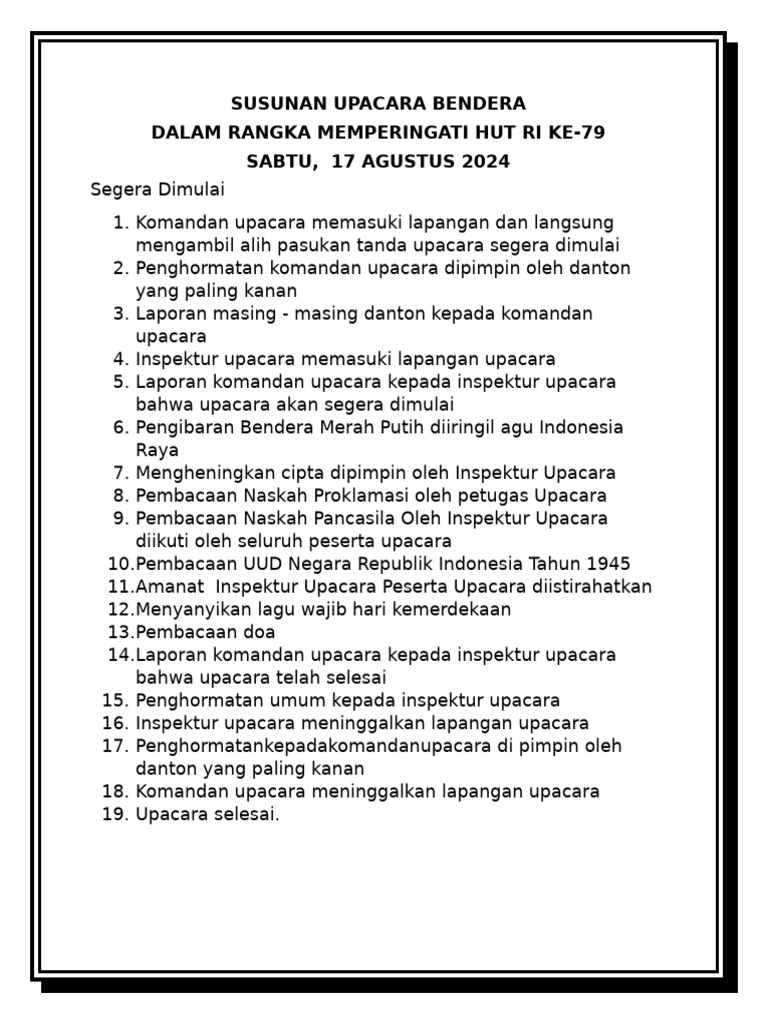 Susunan Upacara Bendera 17 Agustus 2024 | PDF