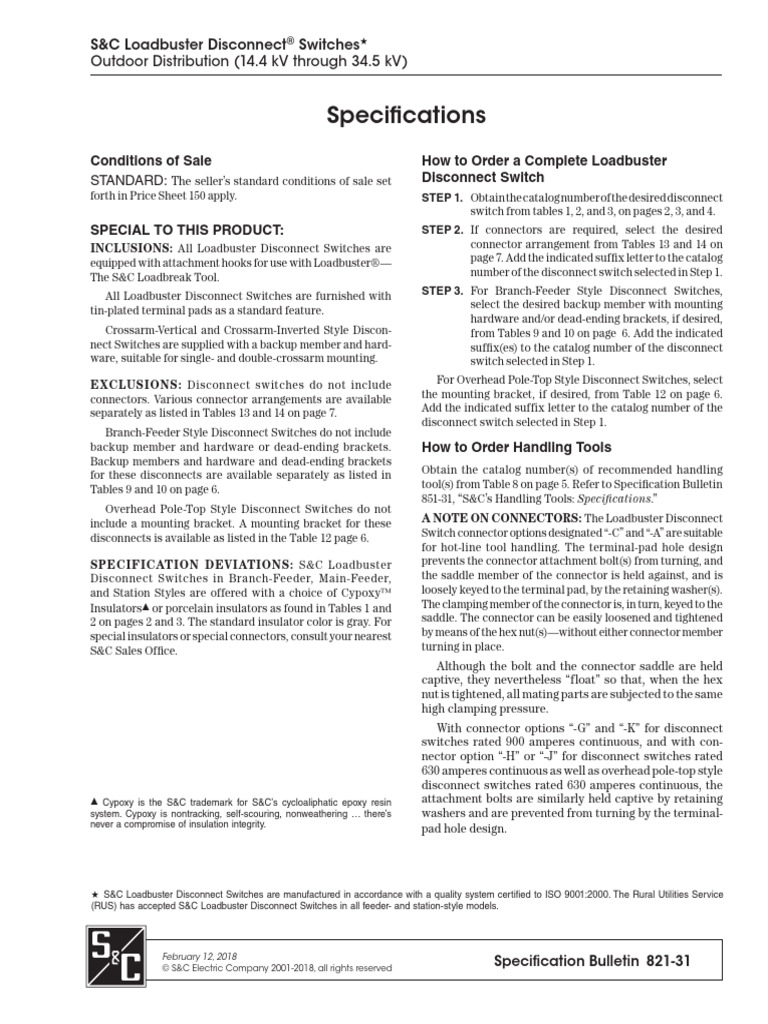 S&C Loadbuster Disconnect Switches | PDF