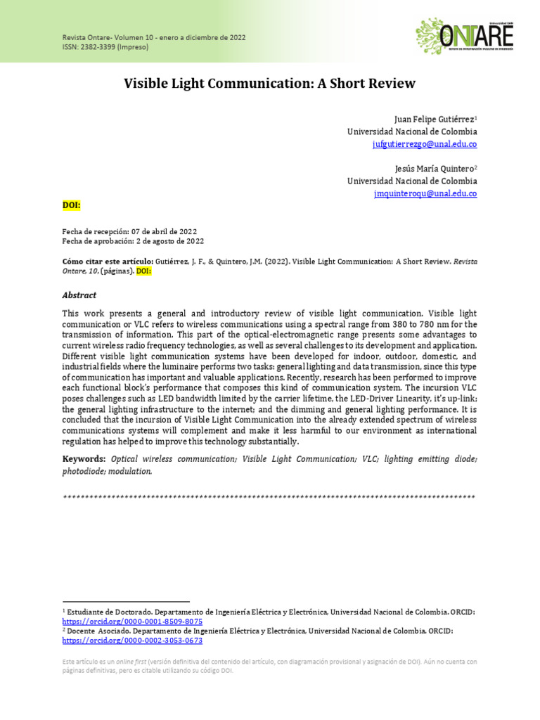 Visible Light Communication A Short Review | PDF