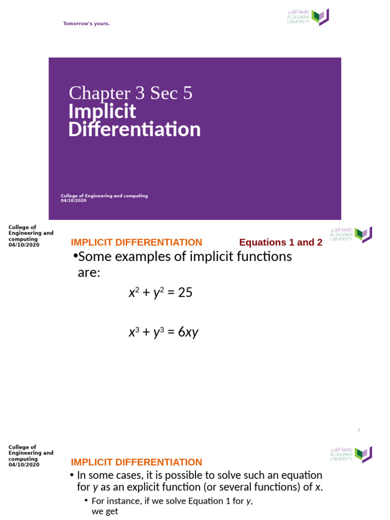 Chap3 Sec 5 Implicit Differentiation | PDF