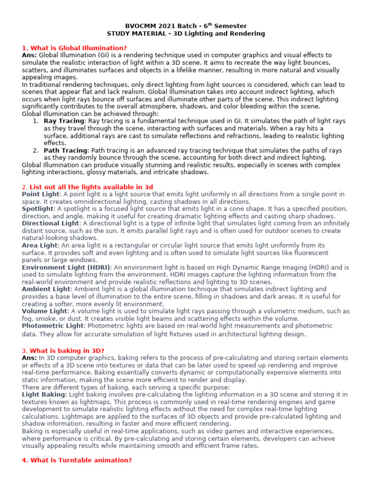 3D Lighting and Rendering | PDF