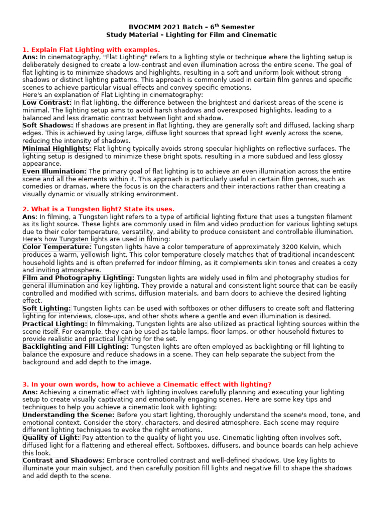 Lighting For Film and Cinematic | PDF