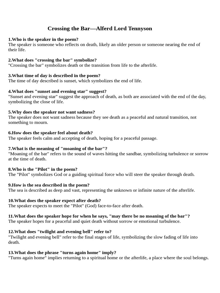 Crossing The Bar by Alferd Lord Tennyson | PDF