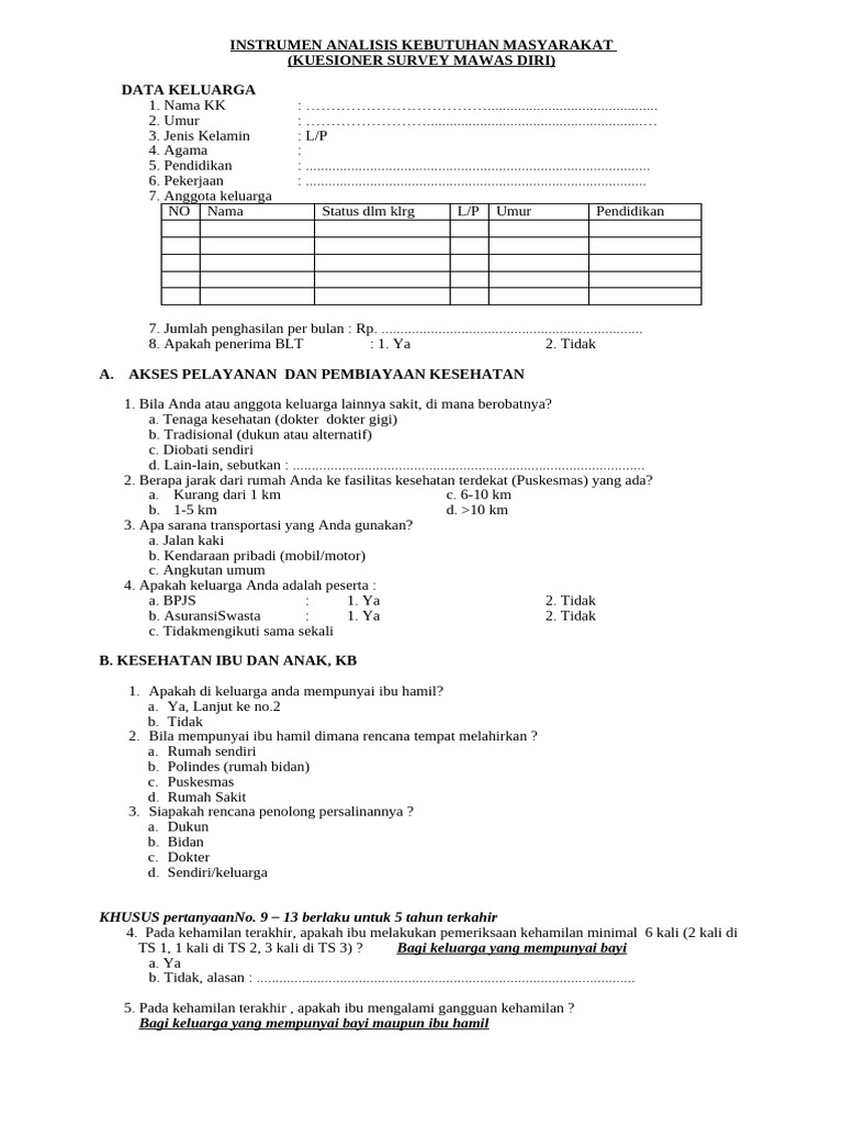 Instrumen Kuesioner SMD New | PDF