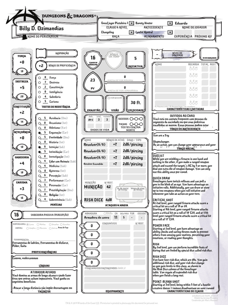 Ficha - DD - Billi D. Ozimandias | PDF