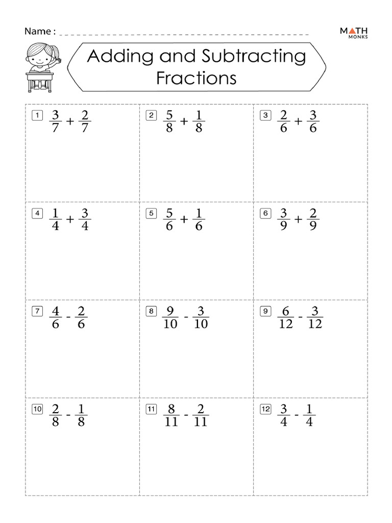 4th Grade Adding and Subtracting Fractions Worksheets | PDF