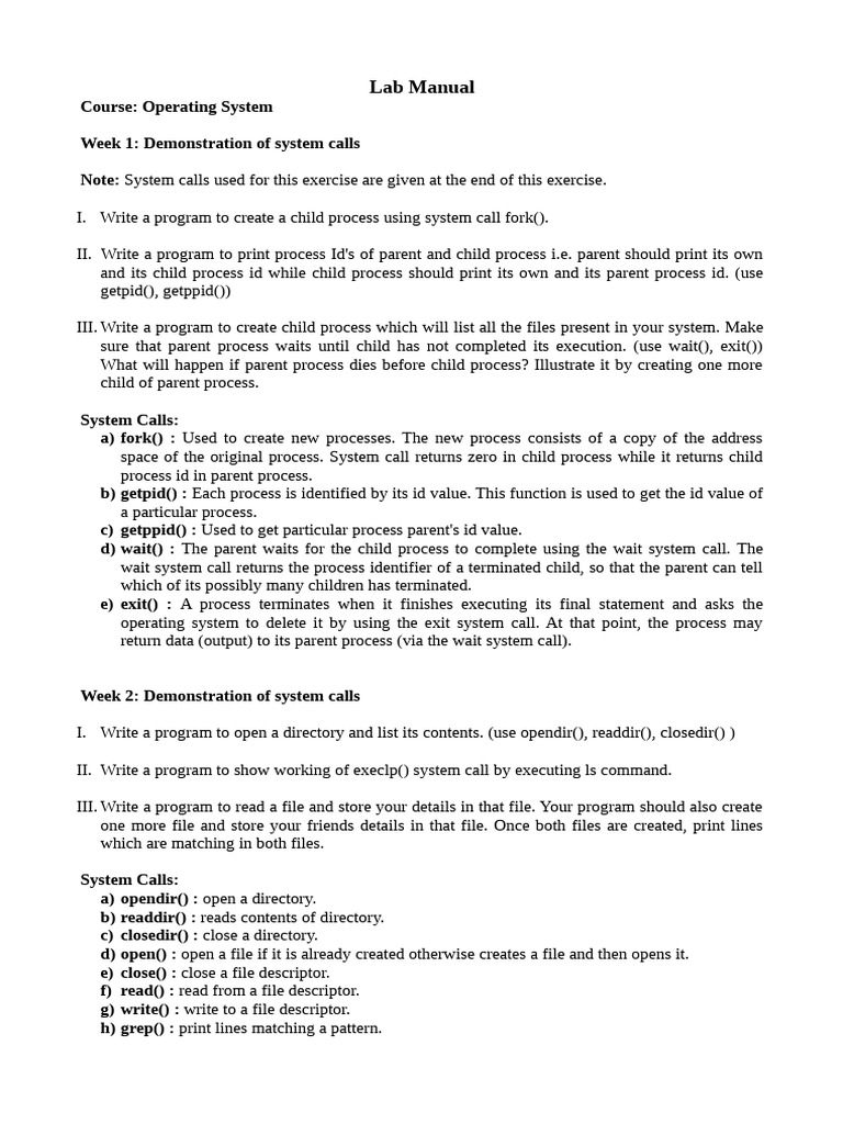 OS Lab Manual | PDF