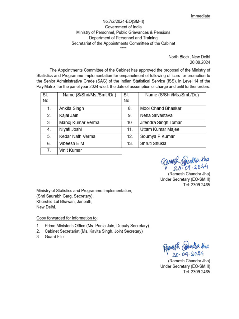 7-2-2024 MoSPI ACC Order 20.09.2024 | PDF