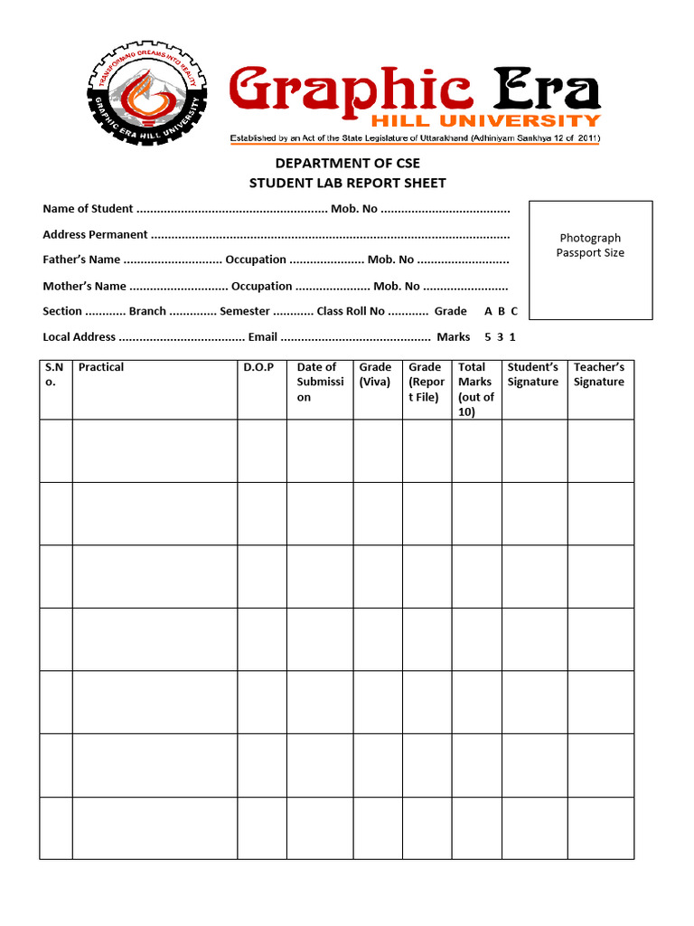 Student Lab Report Proforma | PDF