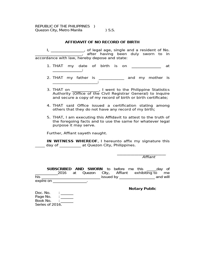 Affidavit No Record of Birth | PDF