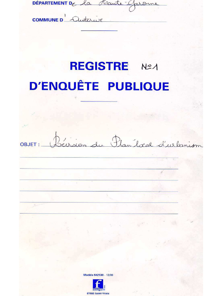Registres 1 - 2 Et 3 de L-Enqu-Te Publique - R-Vision Du P.L.U | PDF