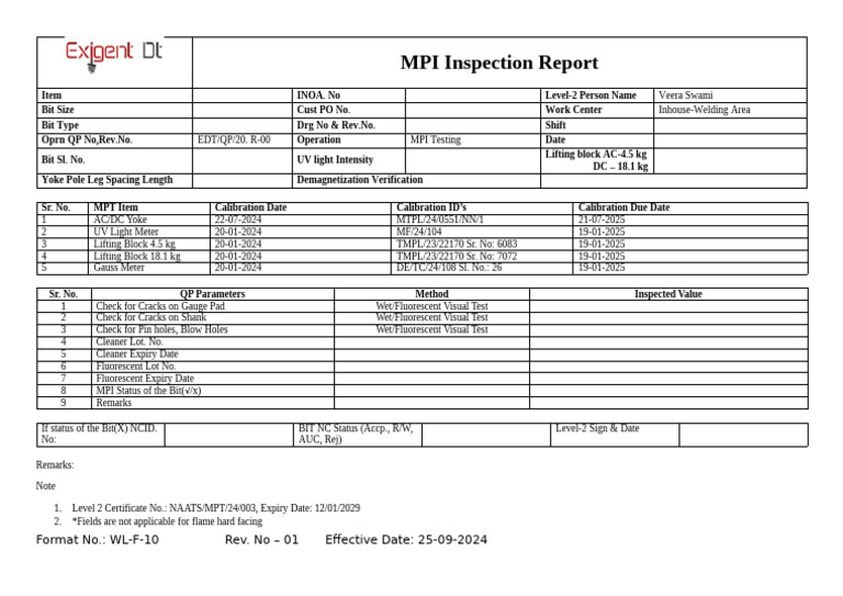 MPI Inspection Report | PDF