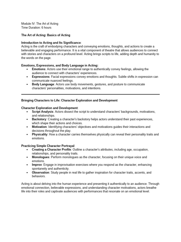 IV The Art of Acting | PDF