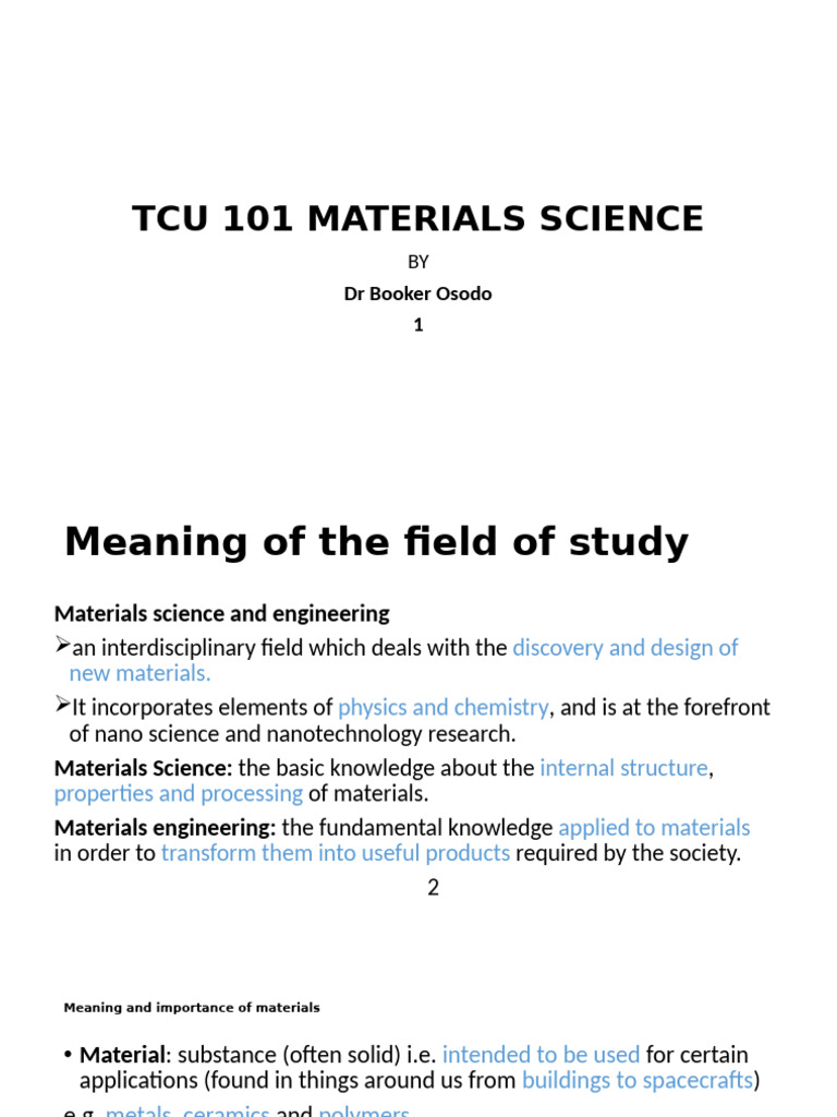 Tcu 101 Materials Science Lecture 1 | PDF