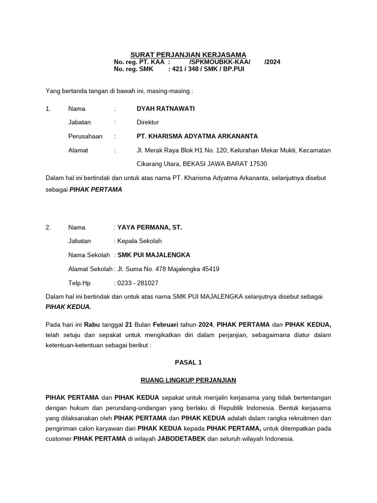 (KAA) Format Master Surat MOU | PDF