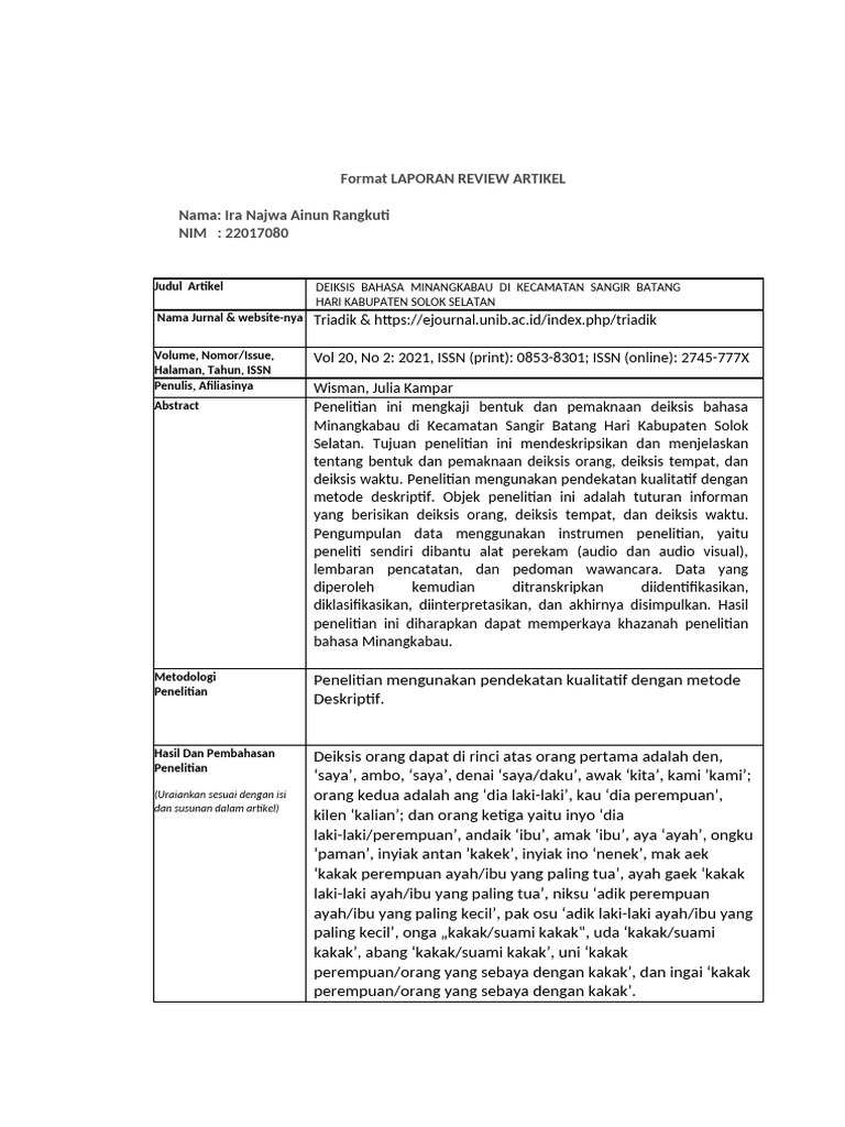 Format Laporan Review Artikel | PDF