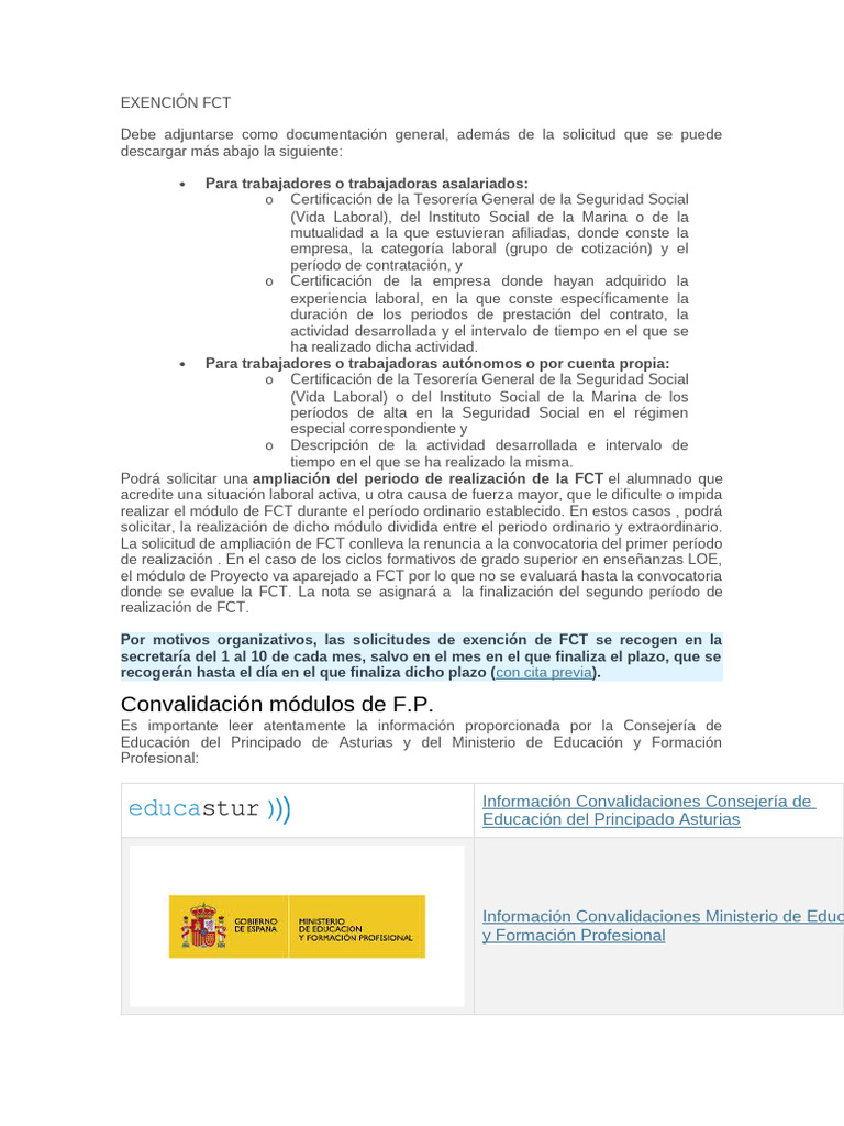 Exención FCT y Convalidación | PDF