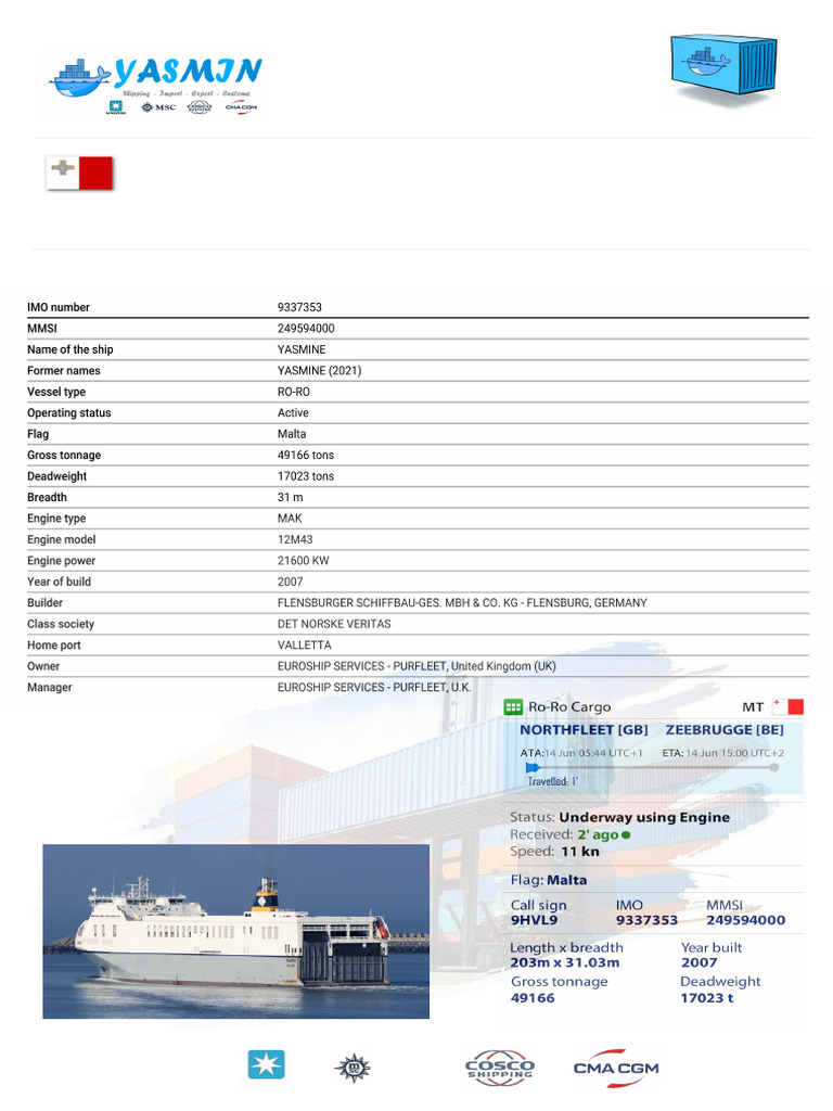 YASMINE Livestock Carrier Details | PDF | Science & Mathematics | History