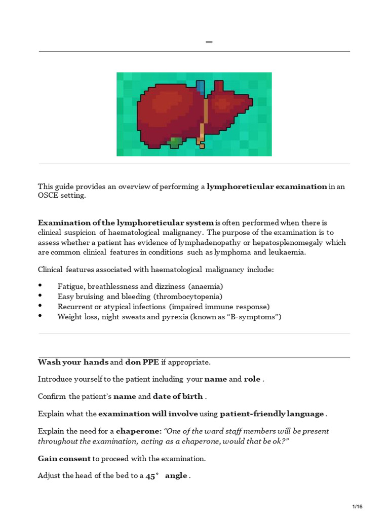 Lymphoreticular Examination OSCE Guide | PDF | Abdomen | Wellness
