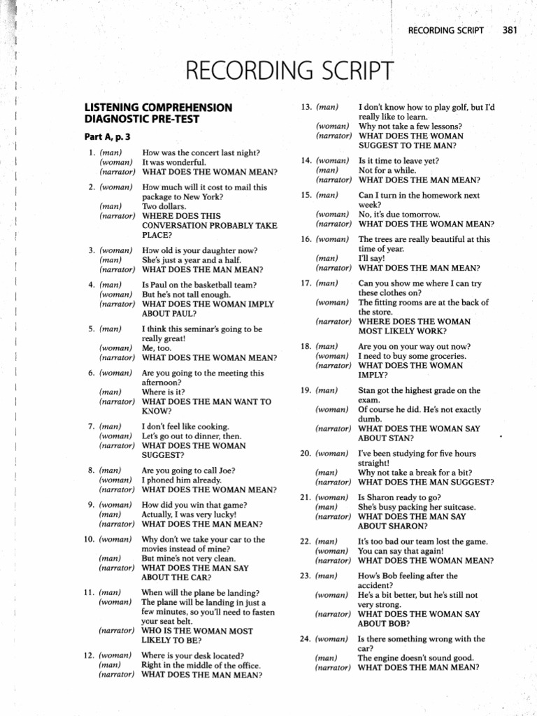 Script TOEFL Below A2 | PDF