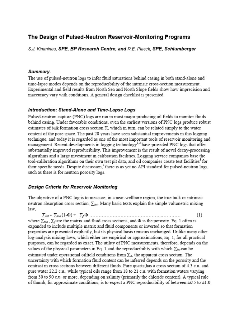 The Design of Pulsed-Neutron Resrvoir Monitoring Programs | PDF