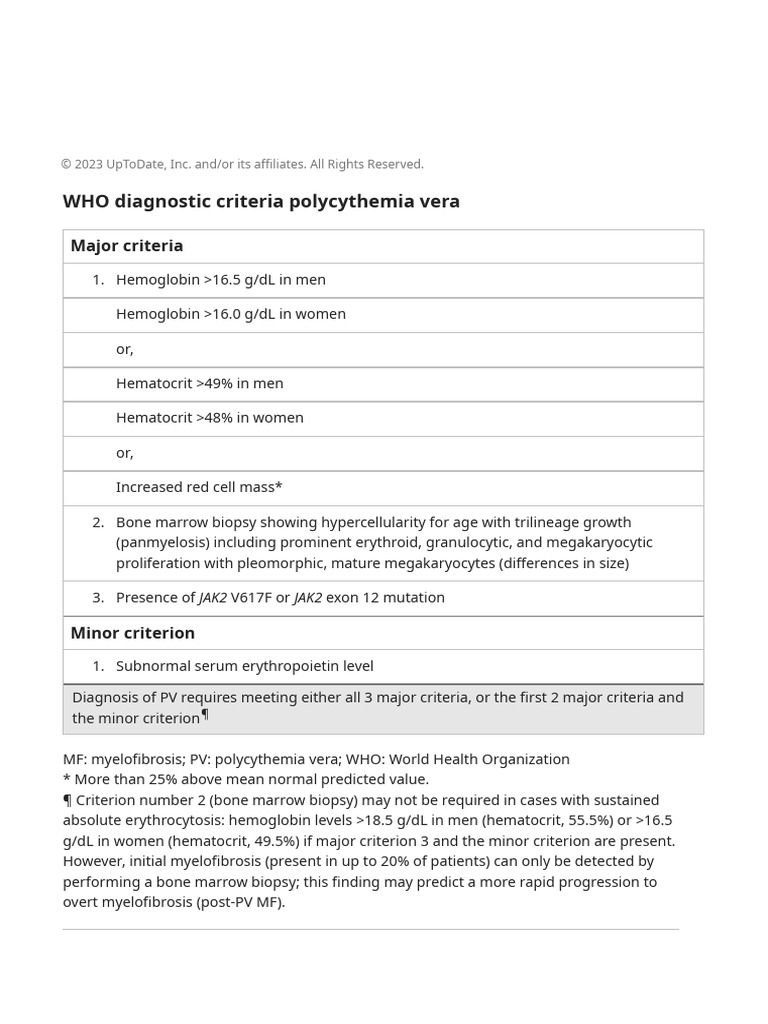 WHO Diagnostic Criteria Polycythemia Vera - UpToDate 2 | PDF