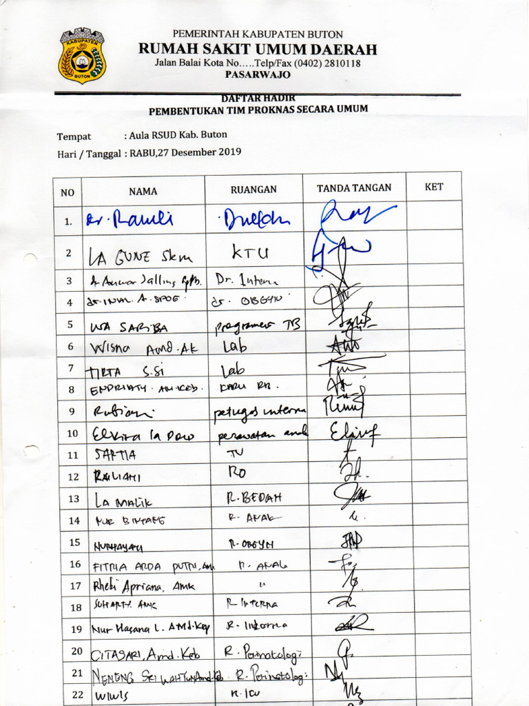 Daftar Hadir Pembentukan Tim Proknas026 | PDF