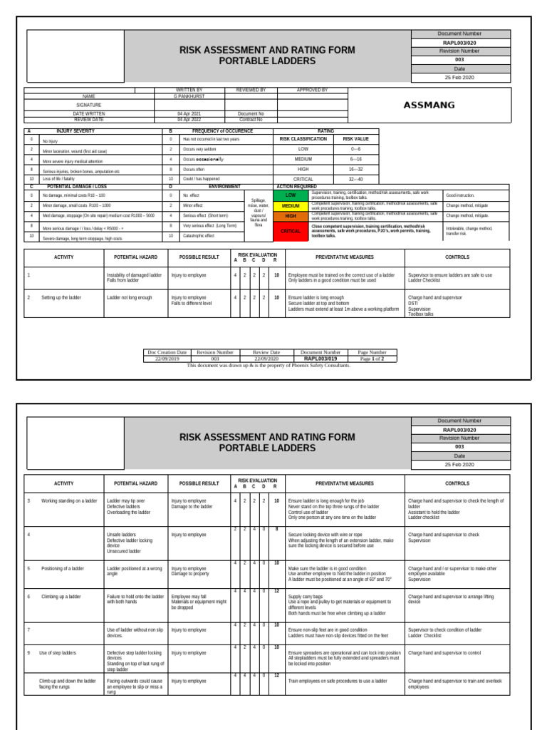 Portable Ladders RA | PDF | Occupational Safety And Health | Risk