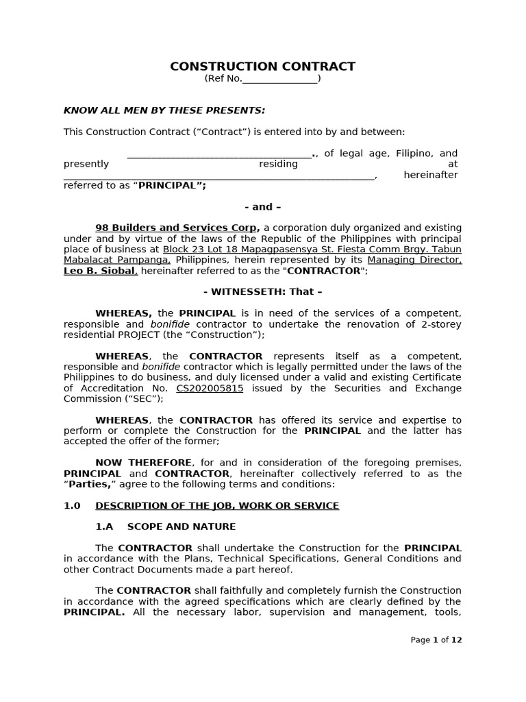 Construction Contract | PDF
