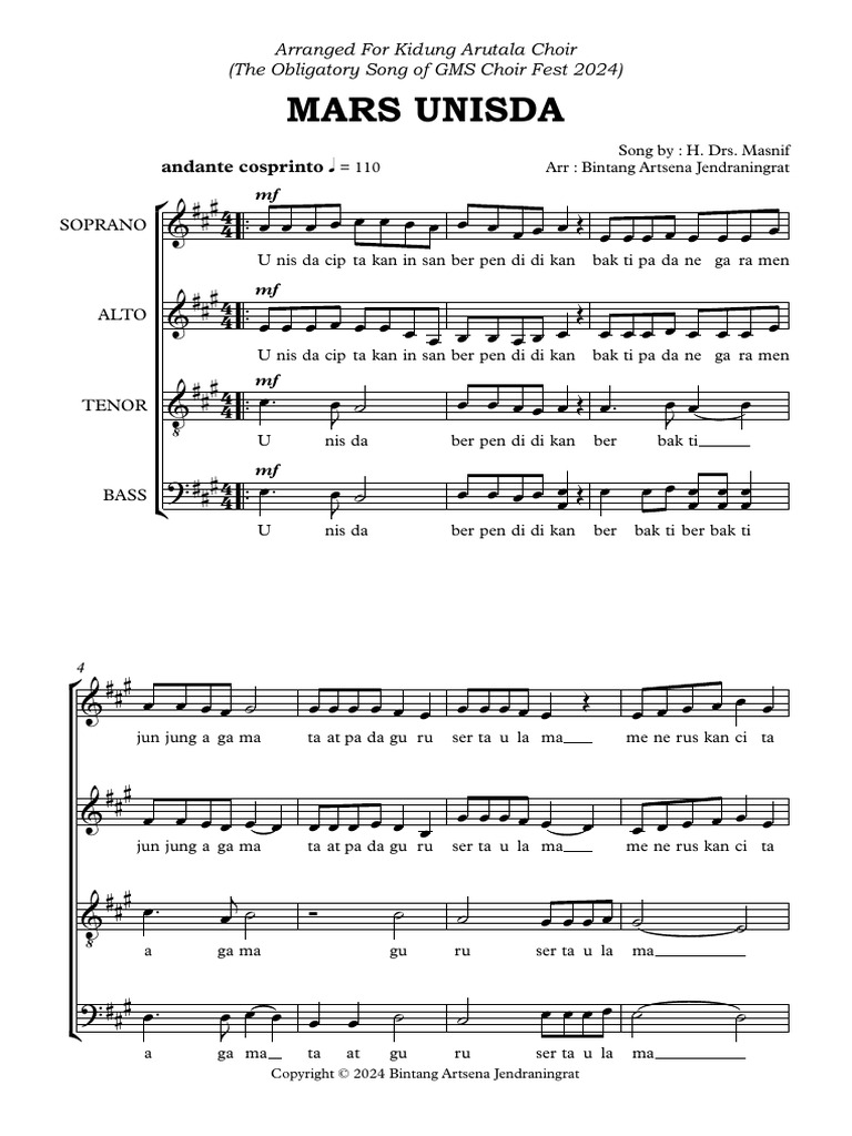 Mars Unisda Partitur Satb | PDF