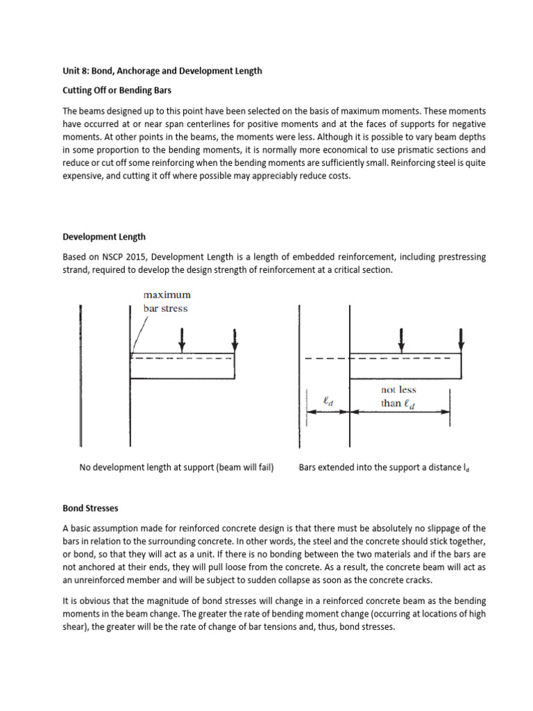 CE22S CE BSC 232b Lecture 8 Bond Anchorage and Development Length | PDF