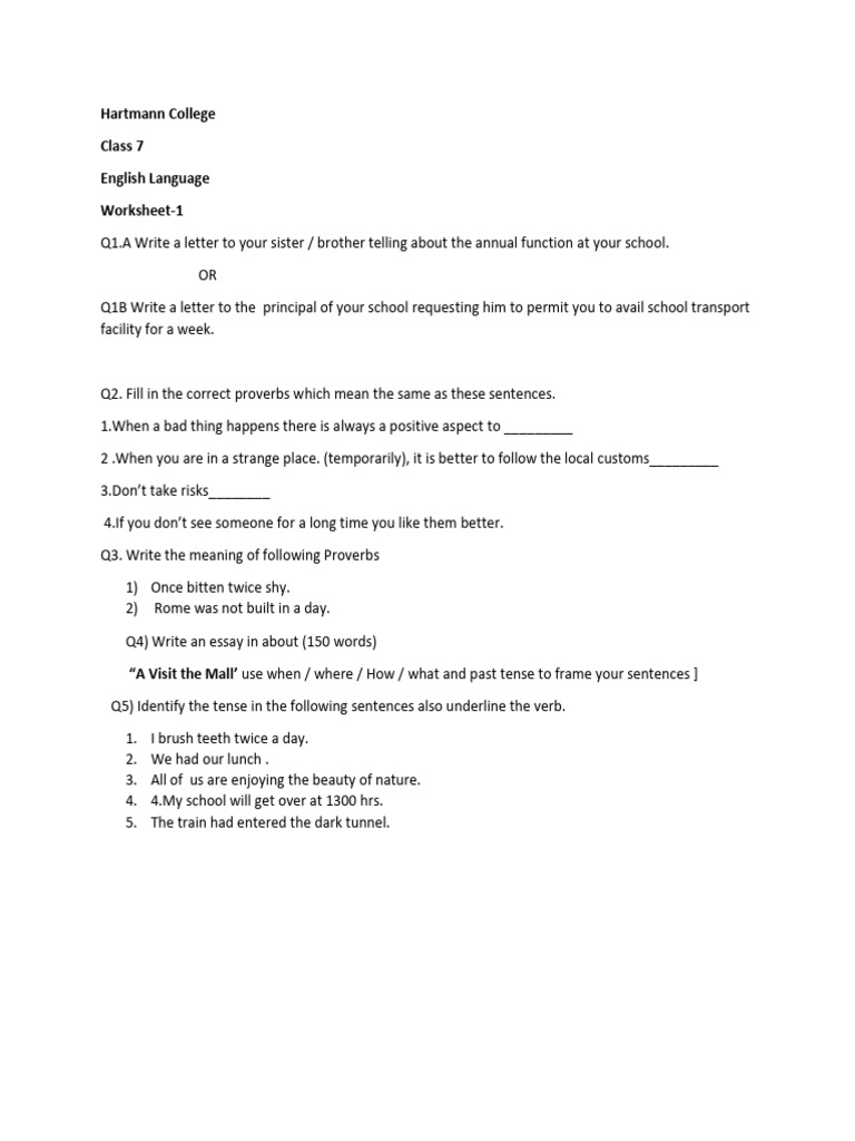 Class7 Language Worksheet 1 | PDF