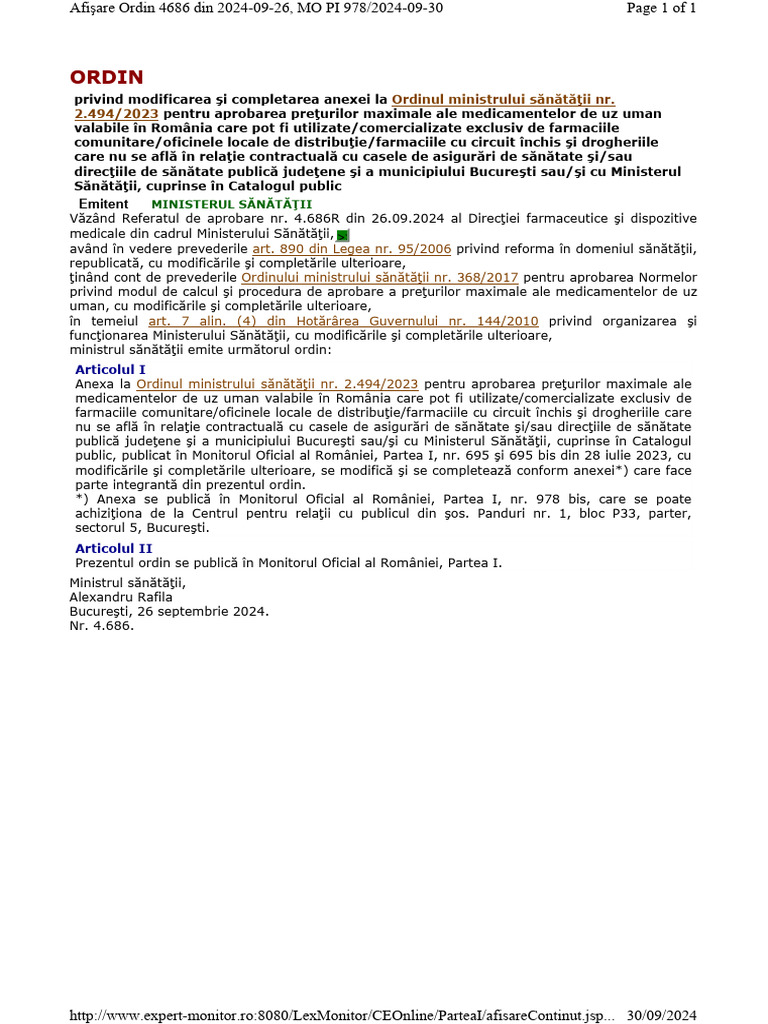 Ordin 4686 Din 2024-09-26, MO PI 9782024-09-30 | PDF