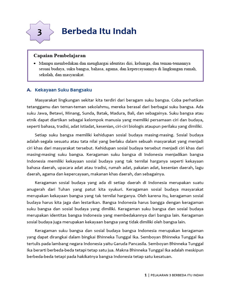 Pancasila: Berbeda Itu Indah Kelas 3 SD | PDF