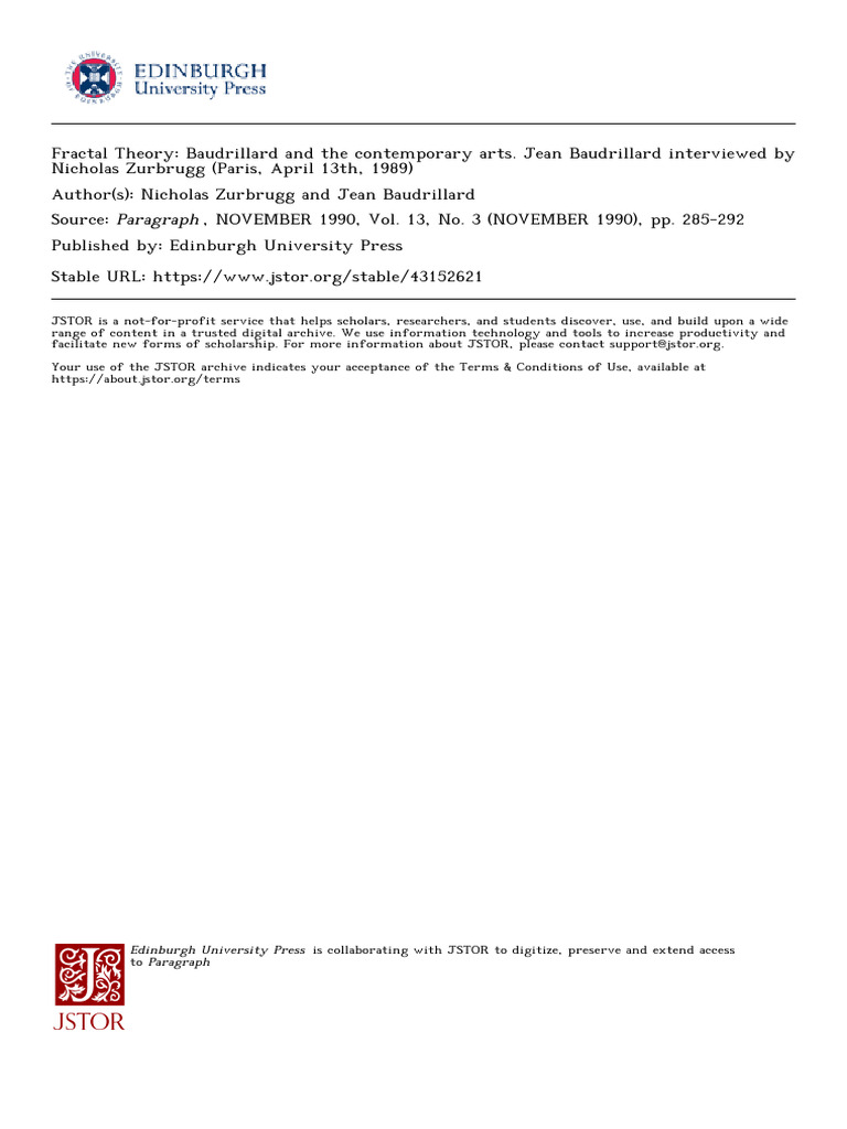 Fractal Theory - Baudrillard and The Contemporary Arts. Jean ...